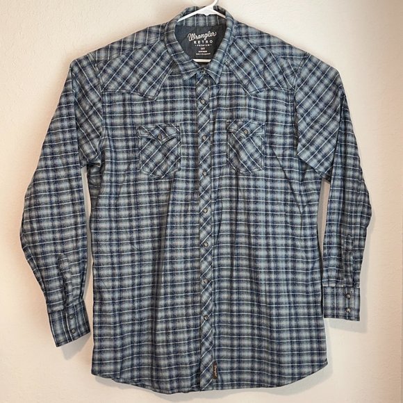 Wrangler | Shirts | Wrangler Mens 3xt Blue Gray Plaid Ls Pearl Snap ...